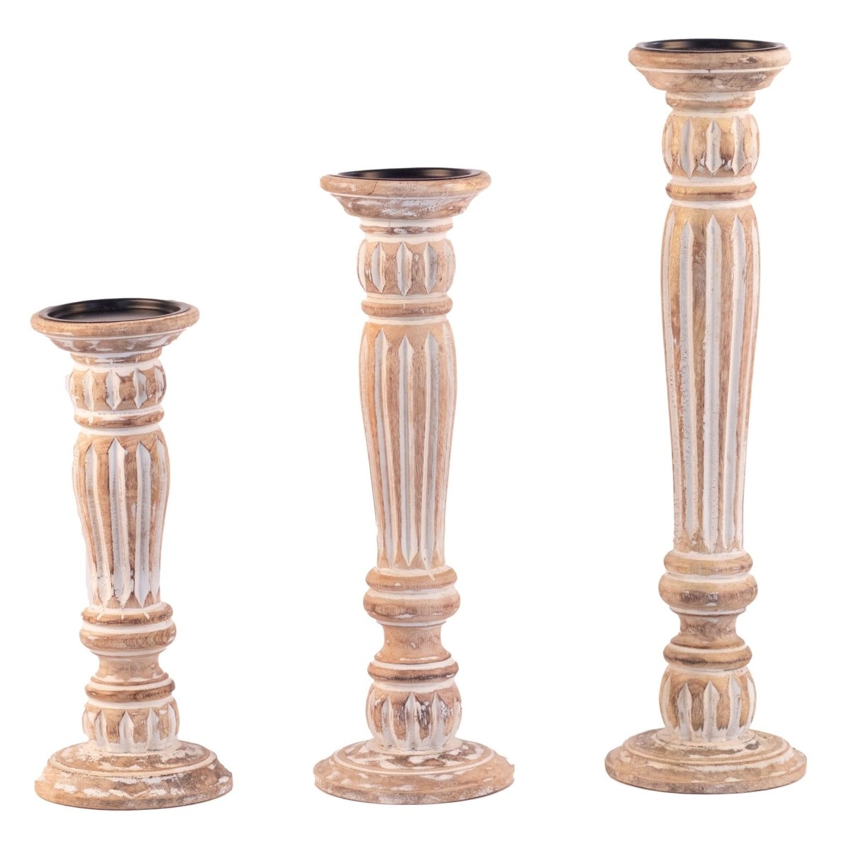 Kezevel Wooden Candle Stand - Artistic 15" H White and Brown Mango Wood ...